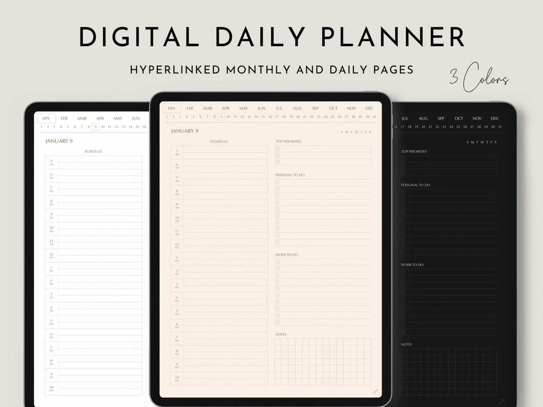 Digital Daily Planner, Daily Productivity Planner, 365 Hyperlinked ...