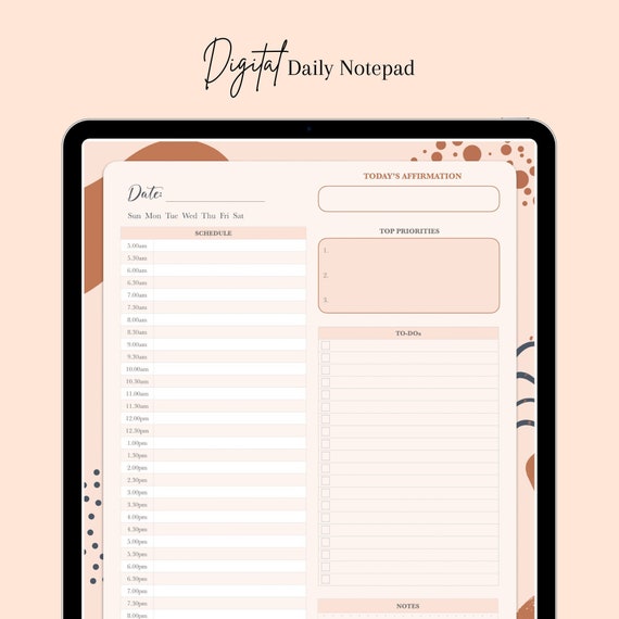 Daily Digital Notepad Vertical Portrait Minimal Goodnotes | Etsy