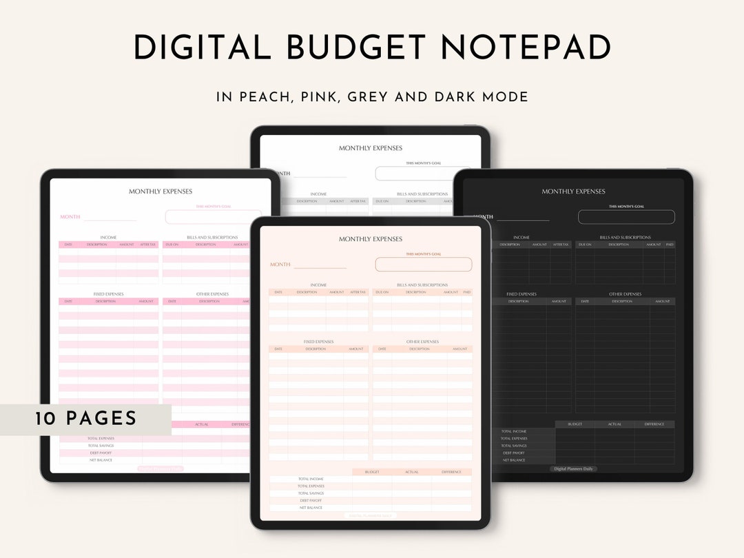 Digital Budget and Expense Tracking Notepad, Monthly Financial Planning ...