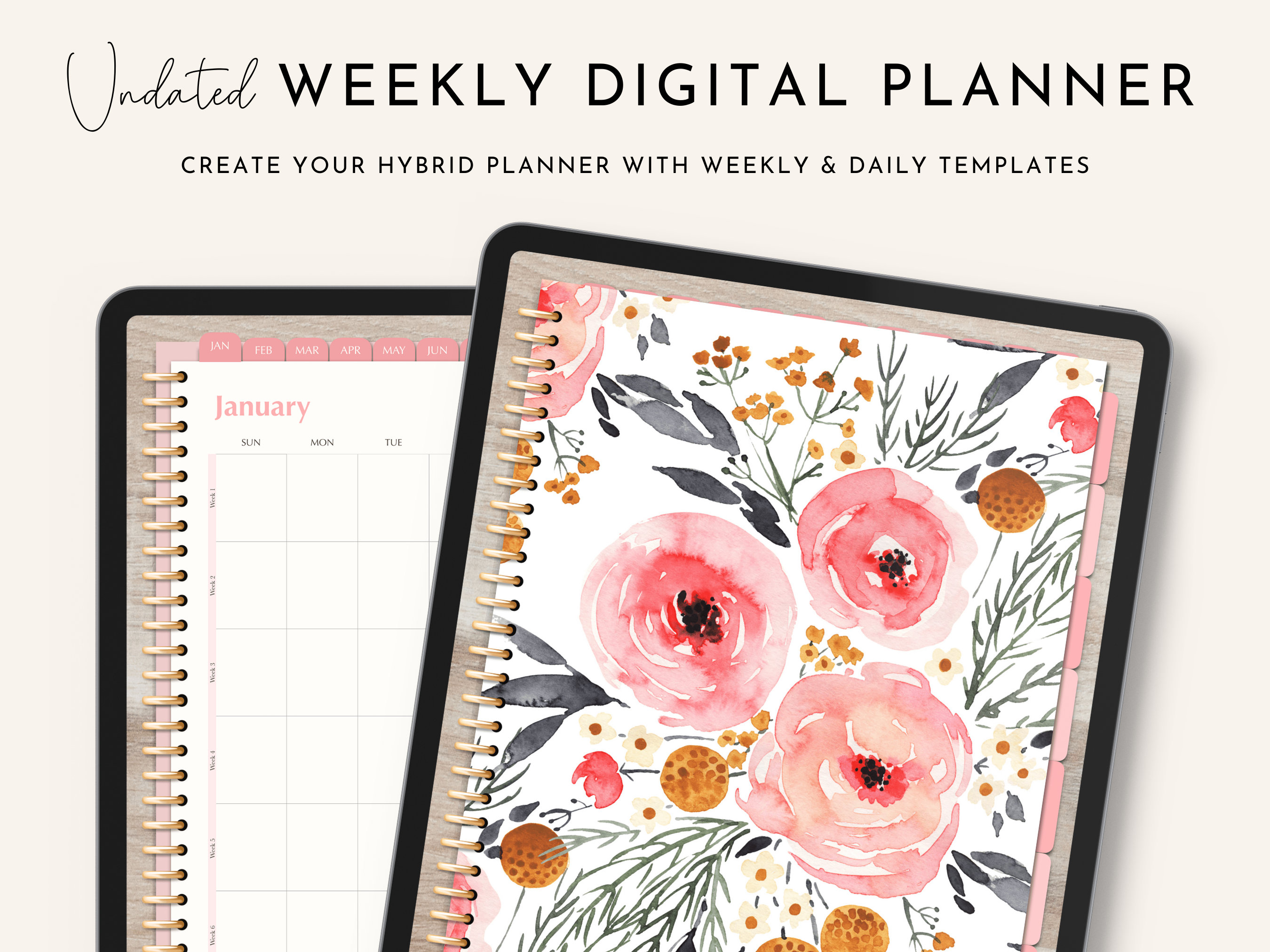 Digital Planner Undated Portrait | Vertical Weekly With Daily Templates ...