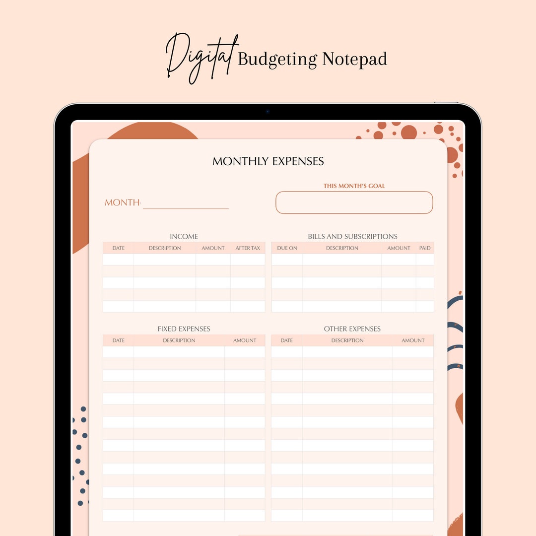 Digital Budget and Expense Tracking Notepad, Monthly Financial Planning ...