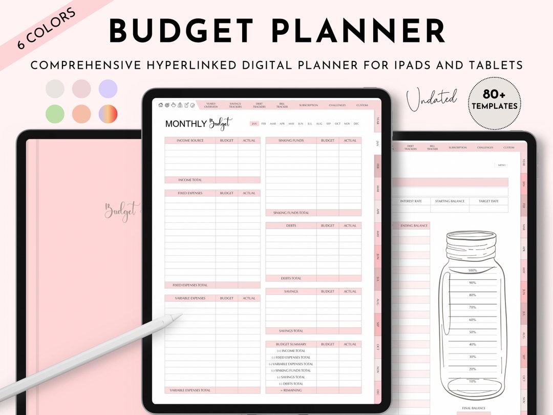 Digital Budget Planner, Dark Pink, Digital Financial Planner, Paycheck ...