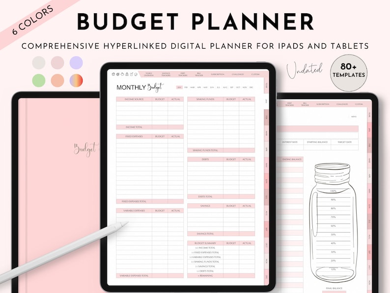 Digital Budget Planner, Dark Pink, Digital Financial Planner, Paycheck ...