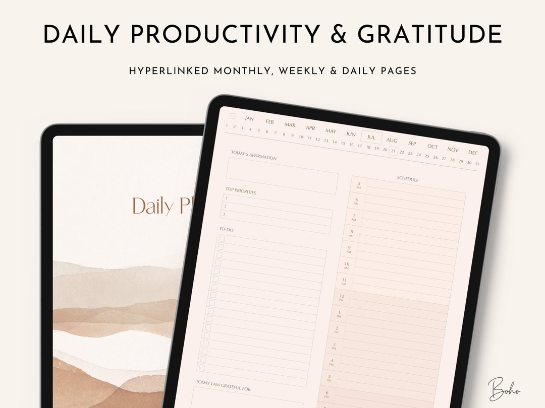 Digital Daily Productivity Journal, 365 Hyperlinked Daily Pages, Weekly ...
