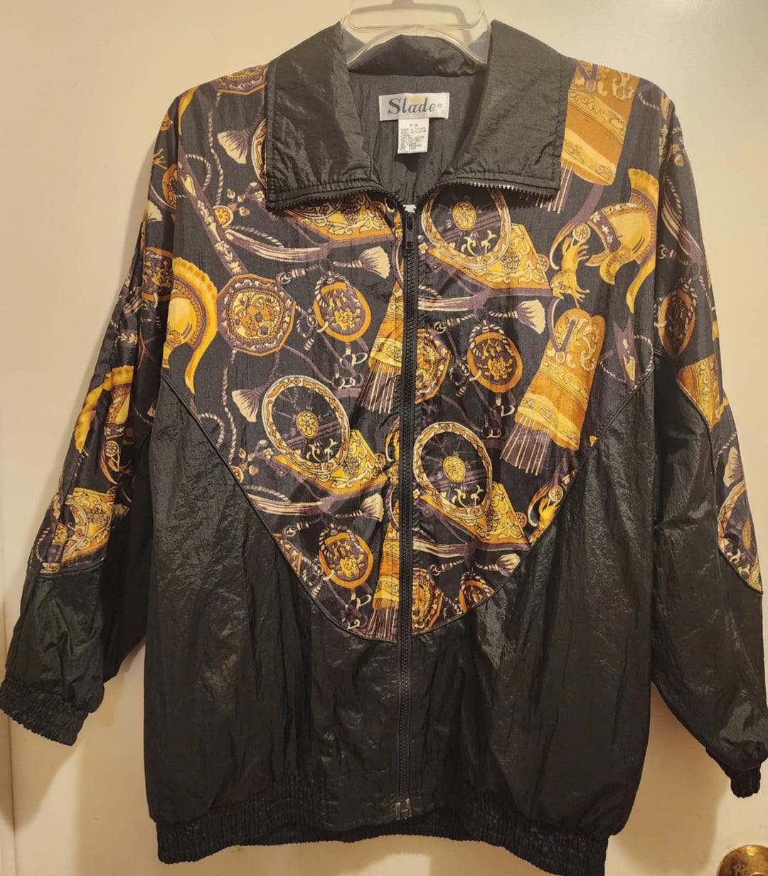 Slade 80's Vintage Black & Gold Motif Print Shell Suit Jacket - Wind ...