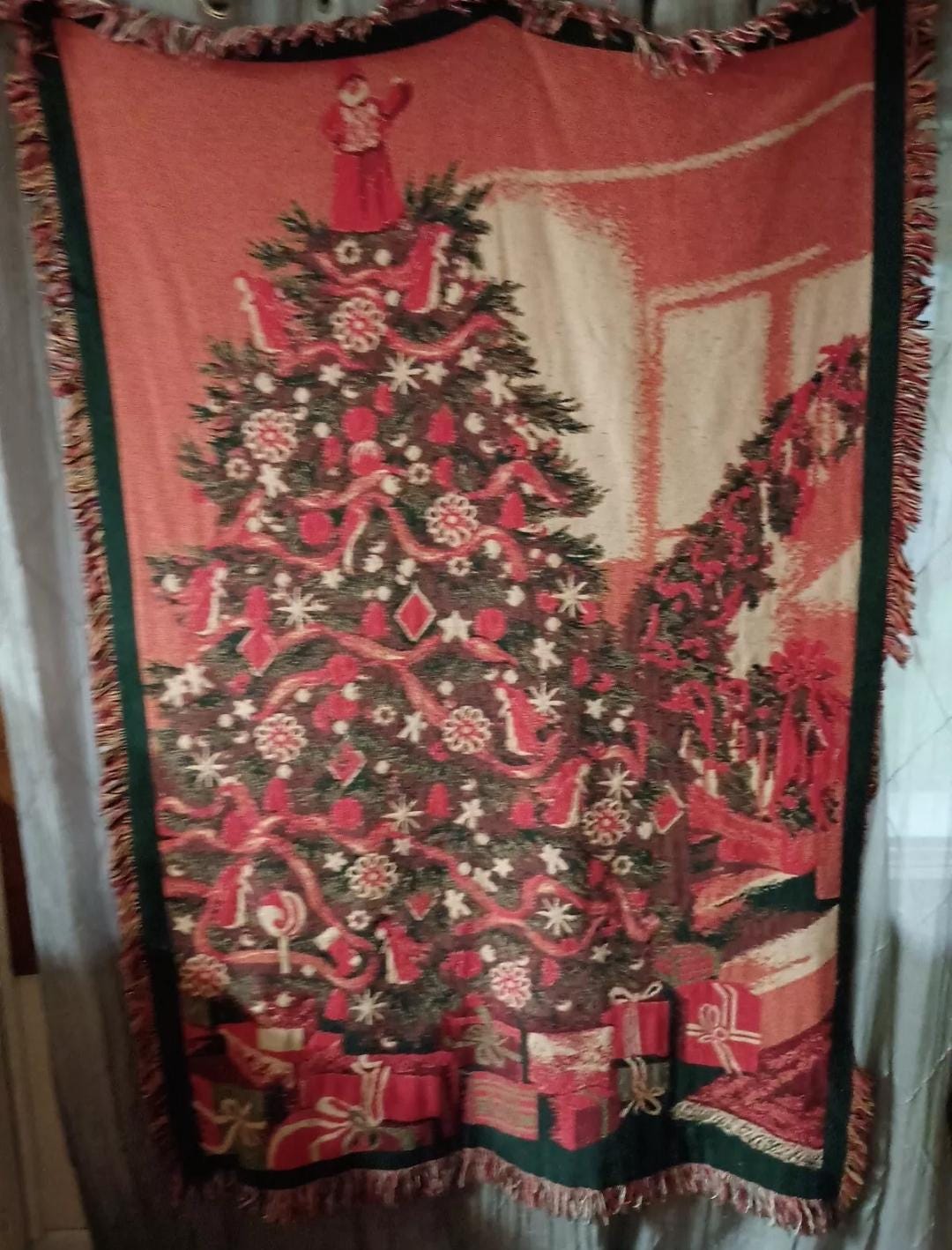 Vintage Beacon Christmas Tree Woven Holiday Throw Blanket Tapestry ...