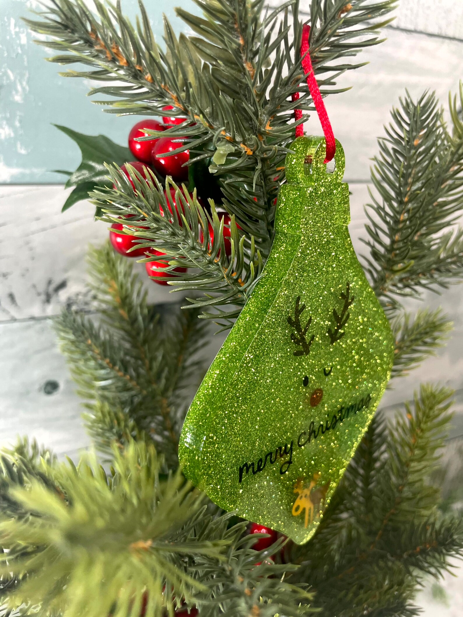 Merry Christmas Christmas Ornament, Rudolf, Resin Ornament, Christmas ...