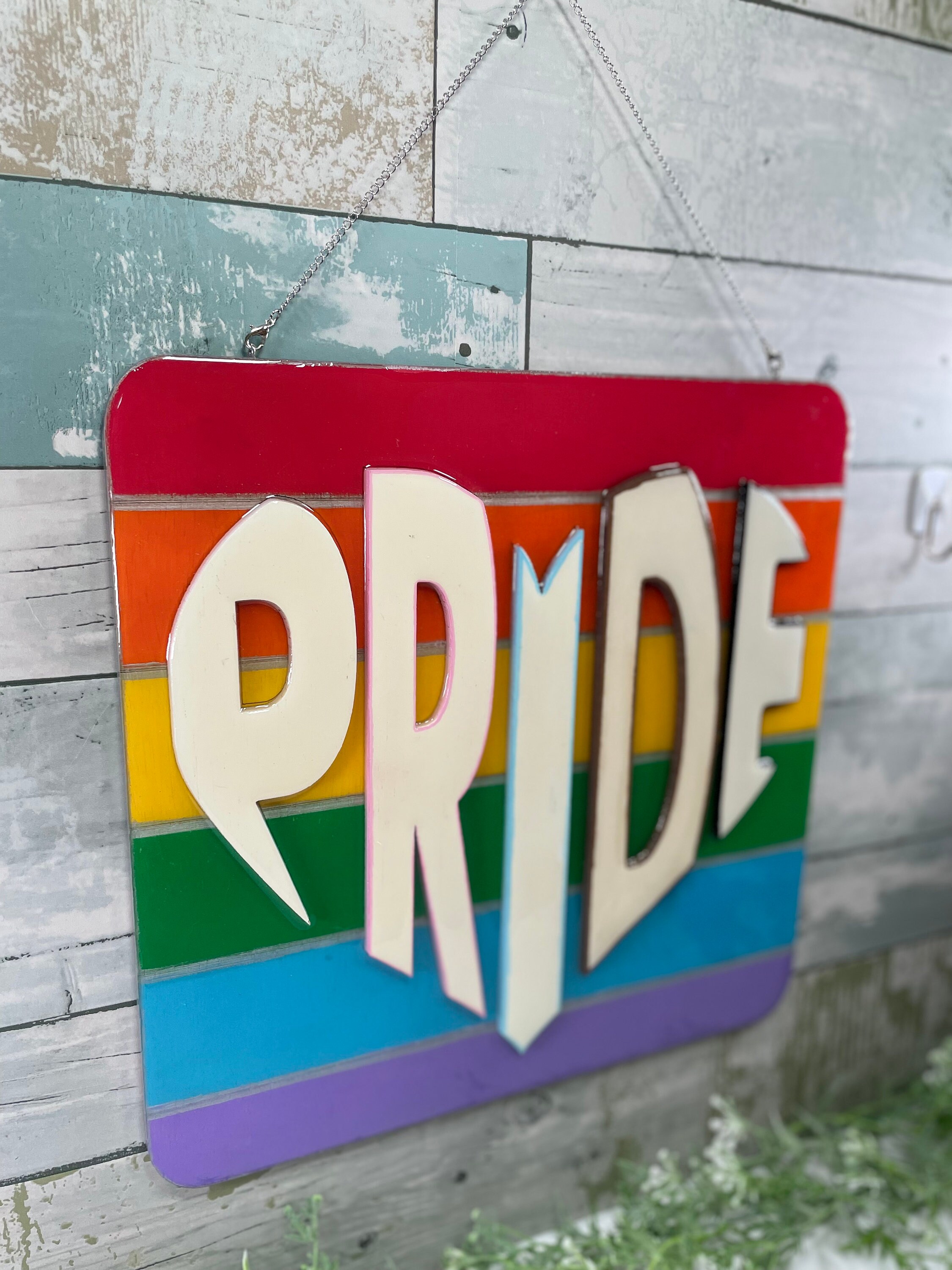 Wood & Resin Pride Flag Wall Hanging, Pride Flag, Progress Pride Flag ...