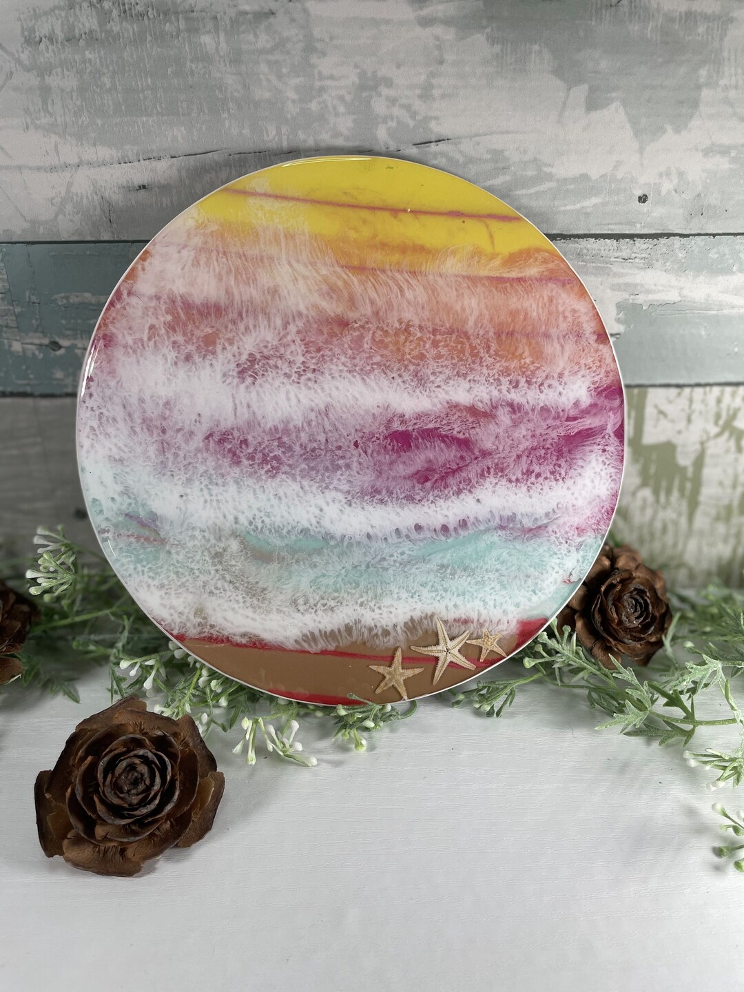 8in Sunset Beach Decor, Resin Art, Beach Decor, Resin Ocean Wall Art ...