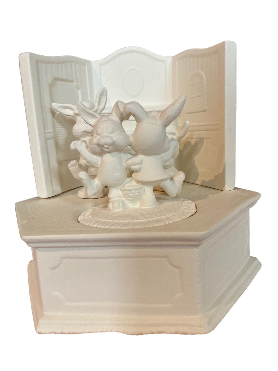 Scioto 5 Piece Ceramic Bisque Dancing Bunnies Music Box Scene 1983 ...