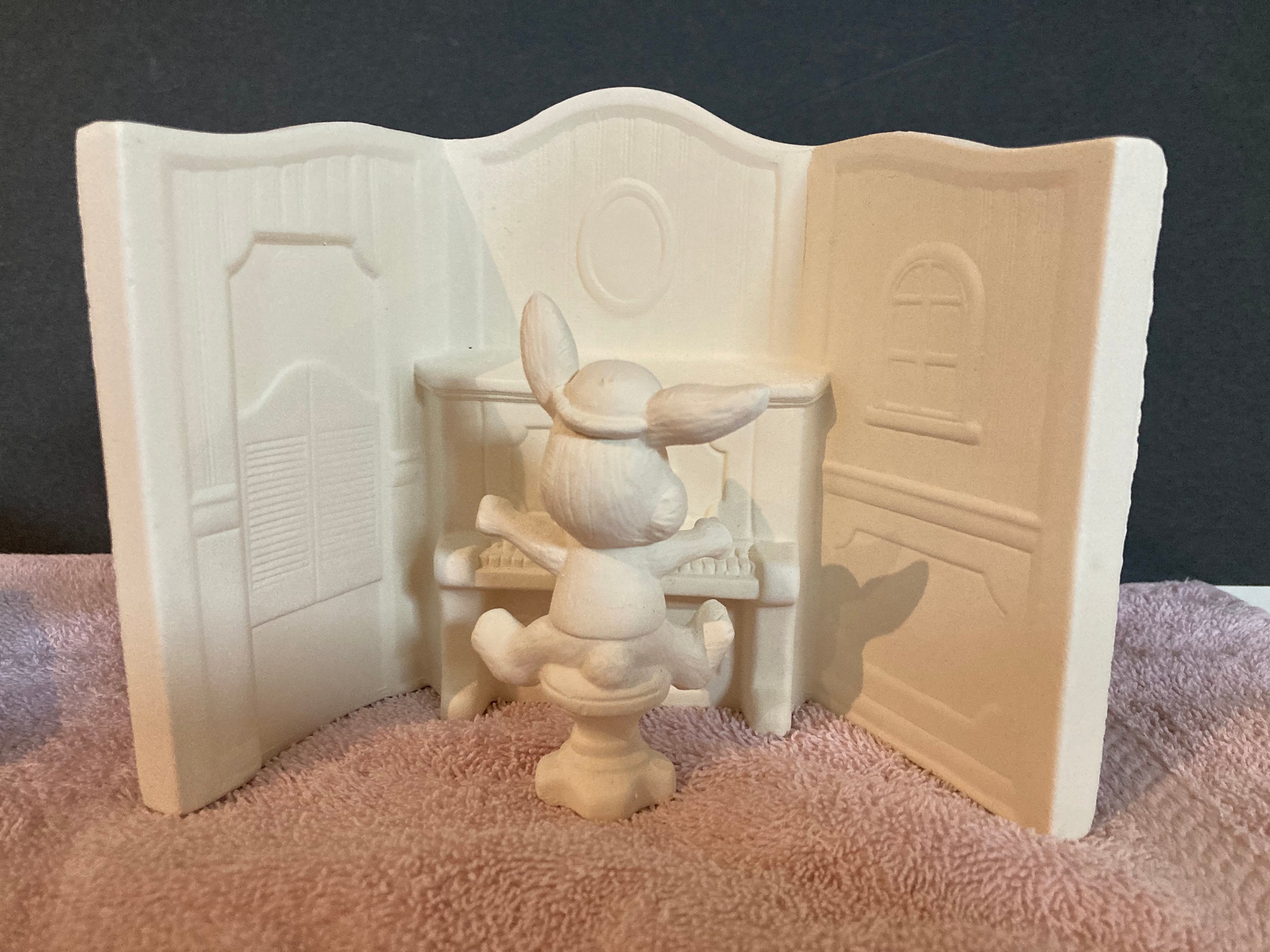 Scioto 5 Piece Ceramic Bisque Dancing Bunnies Music Box Scene 1983 ...