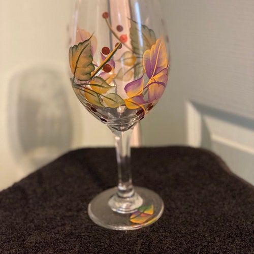 20 Oz Autumn Fall Leaves Wine Glass Etsy