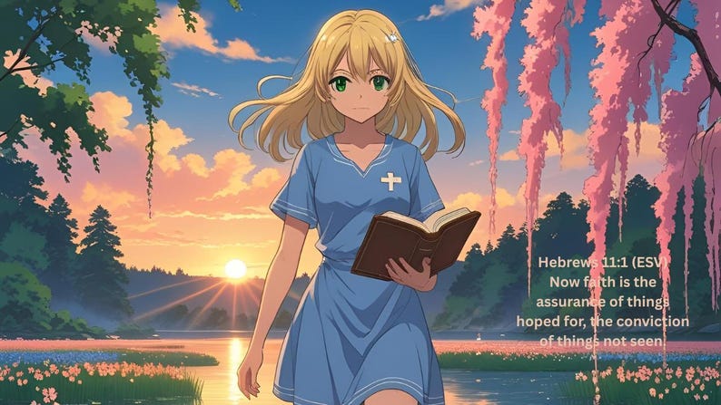 Christian Anime Girl Art Phone Wallpaper With Scripture From Hebrews 11 ...