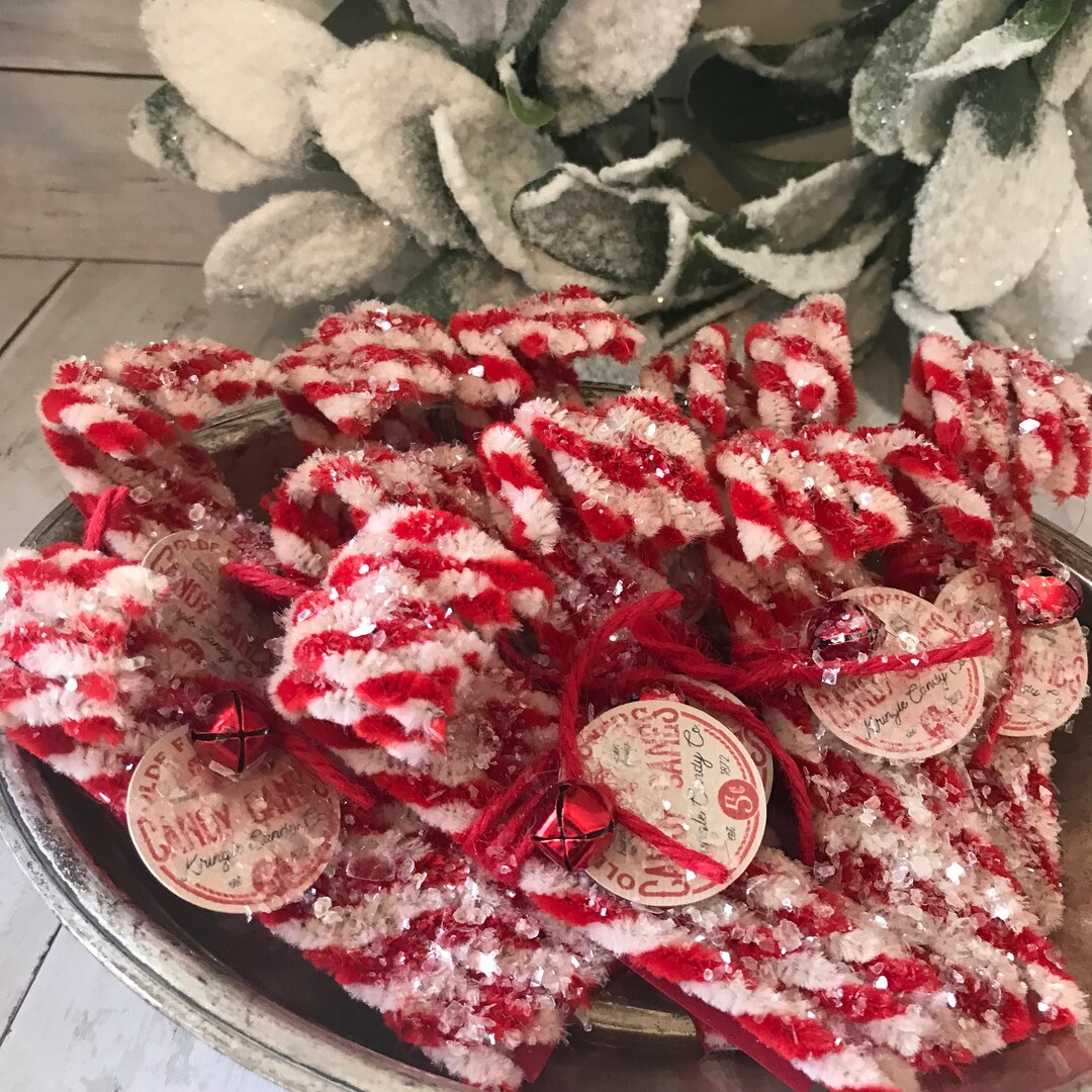 Christmas Primitive Chenille Candy Cane Bundle of 5, Distressed Vintage ...