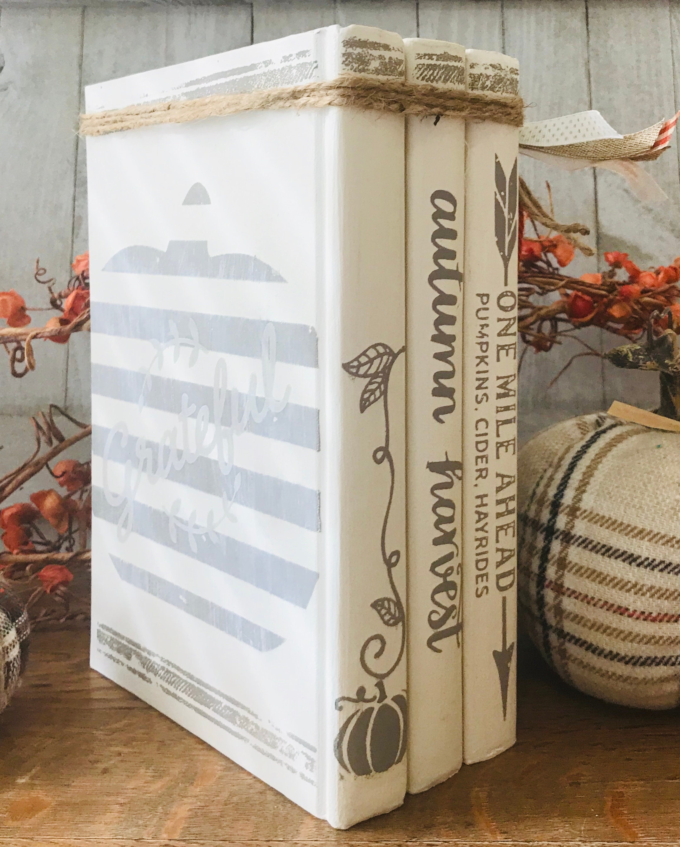 Fall Thanksgiving Decor Book Stack Vintage Look Distressed | Etsy