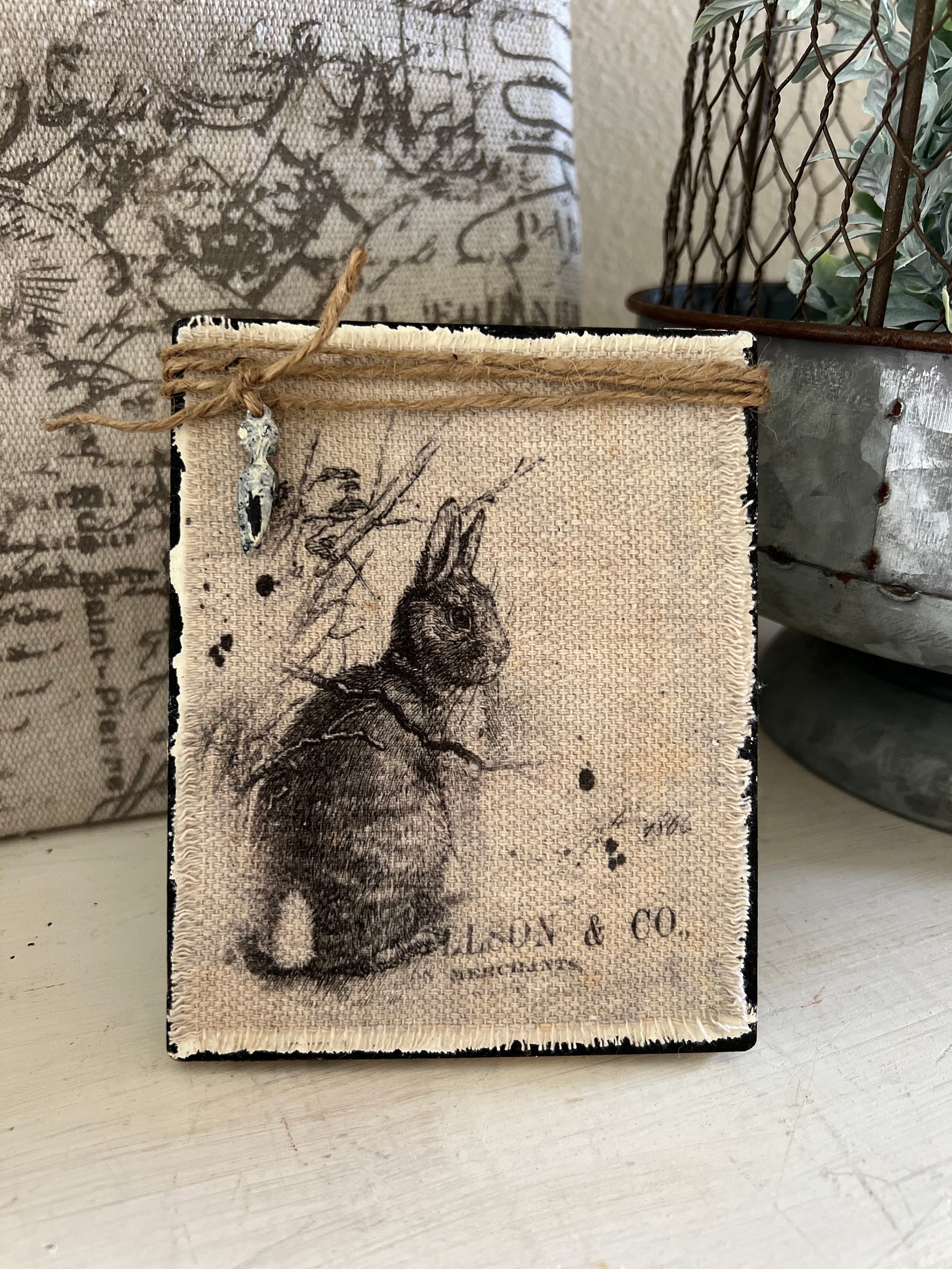 Easel Distressed Vintage French Rabbit Design on Muslin - Etsy