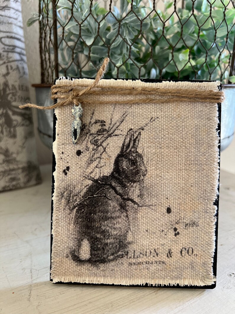 Easel Distressed Vintage French Rabbit Design on Muslin - Etsy