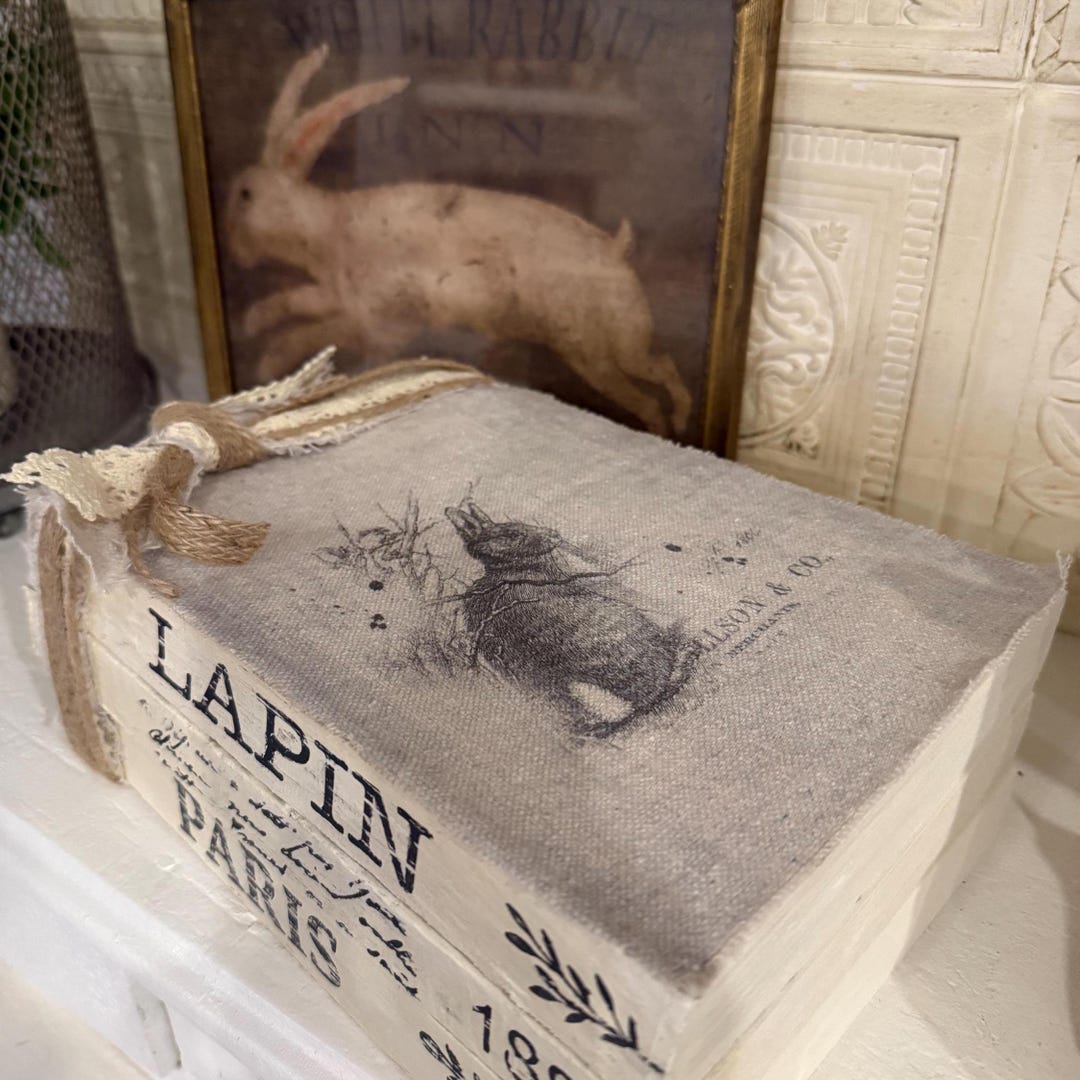 Vintage Inspired French Rabbit Unbound Book Stack -french Cottage ...
