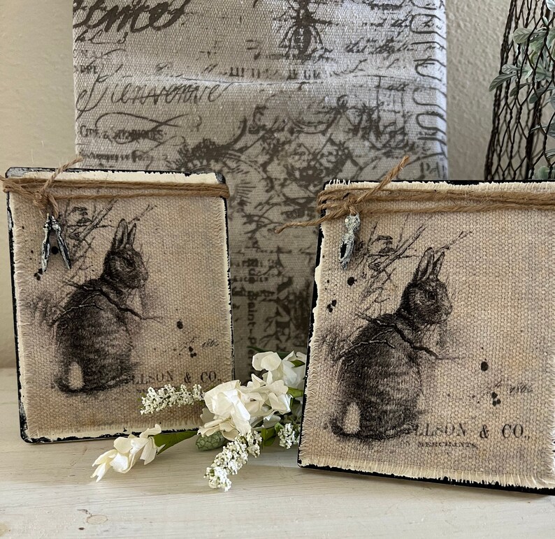 Easel Distressed Vintage French Rabbit Design on Muslin - Etsy