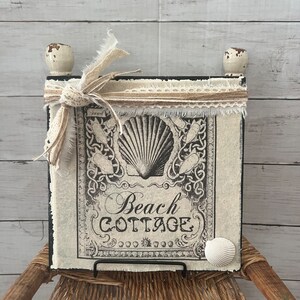 Beach Cottage Distressed Sign Vintage Inspired Shell Design, Muslin ...