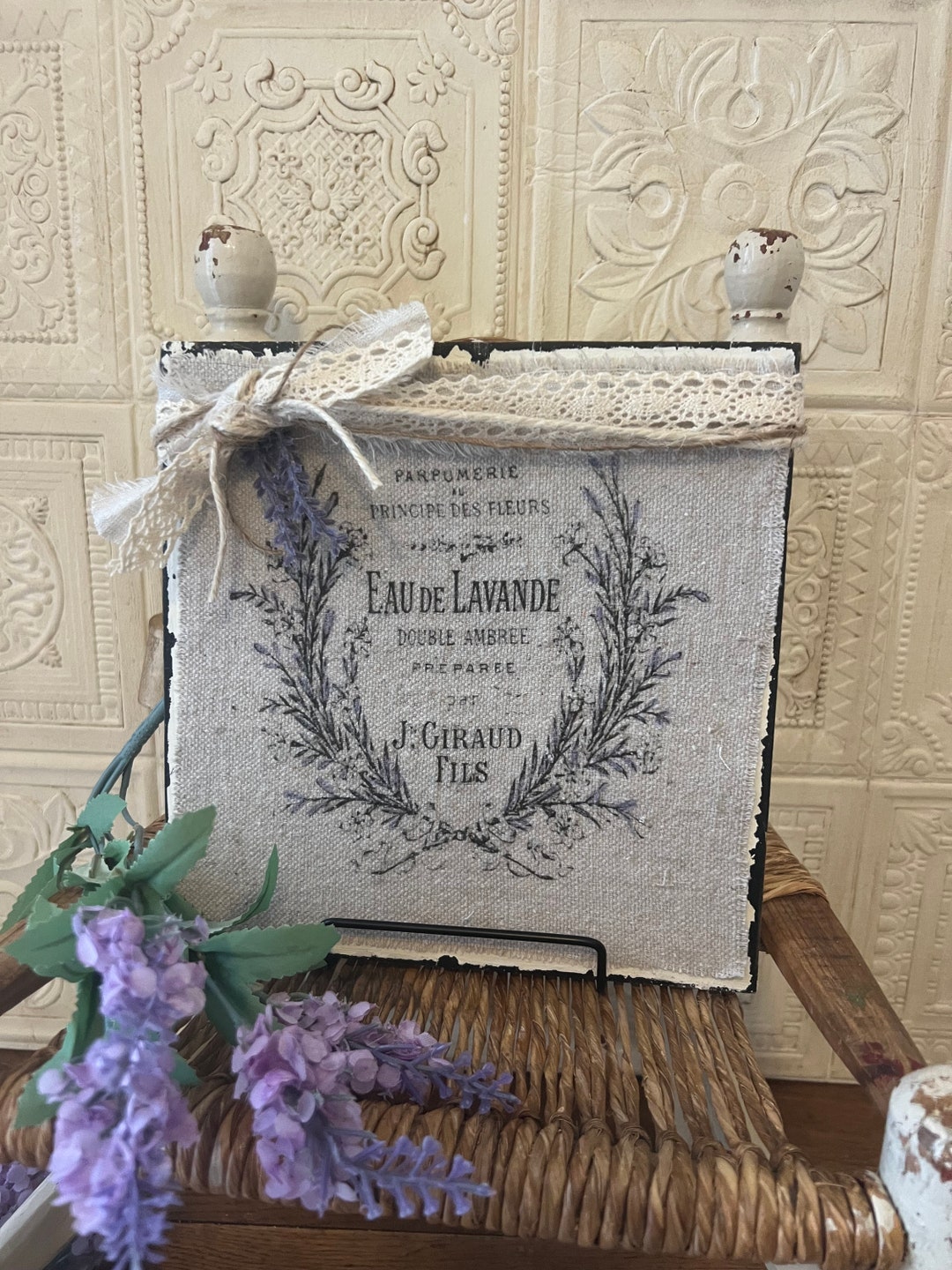 French Vintage Inspired Wooden Sign, Lavender Floral Design, Muslin ...