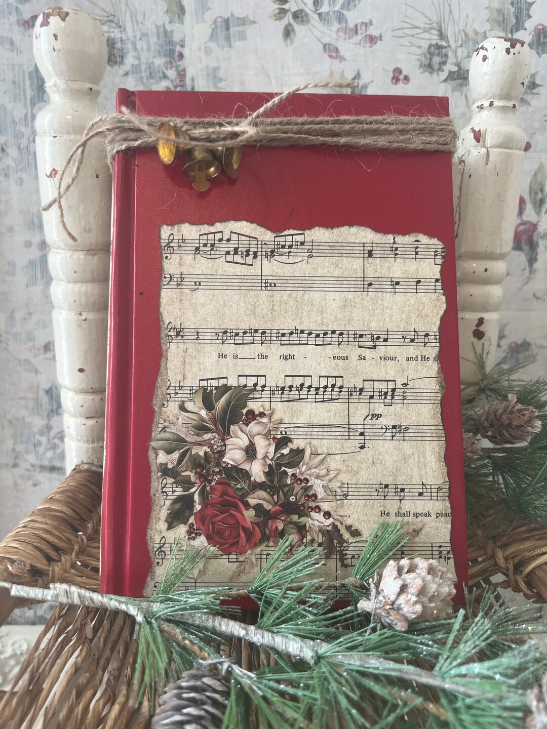 Christmas Book Vintage Inspired Design, Sheet Music, Floral Design ...