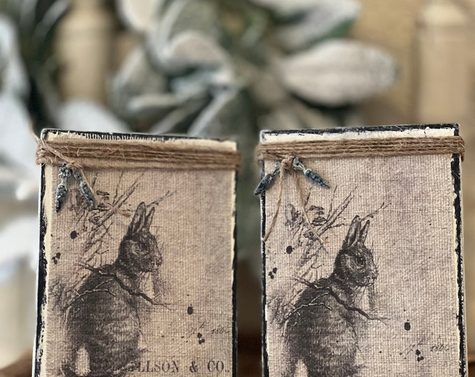 Easel Distressed Vintage French Rabbit Design on Muslin, French Cottage ...