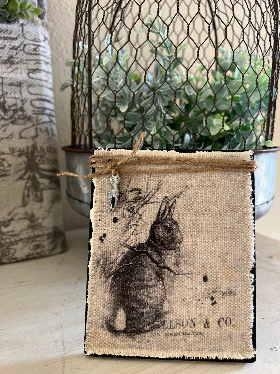 Easel Distressed Vintage French Rabbit Design on Muslin - Etsy