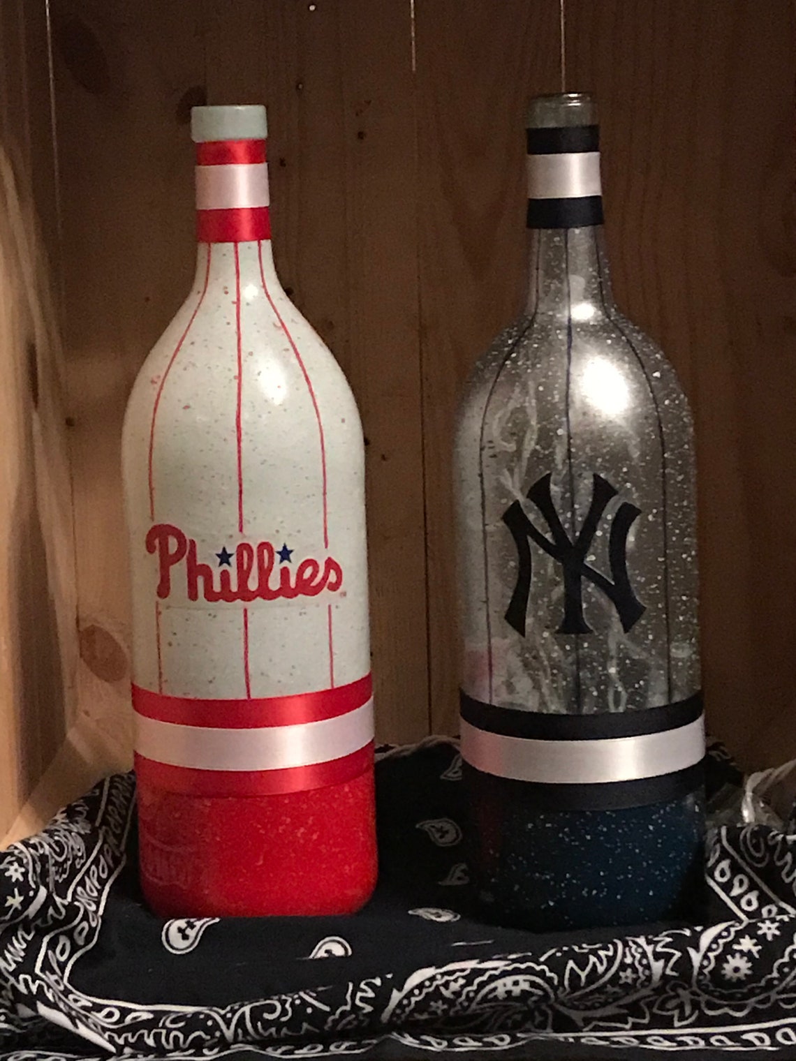 Pin-striped Baseball Wine Bottle Accent Light - Etsy
