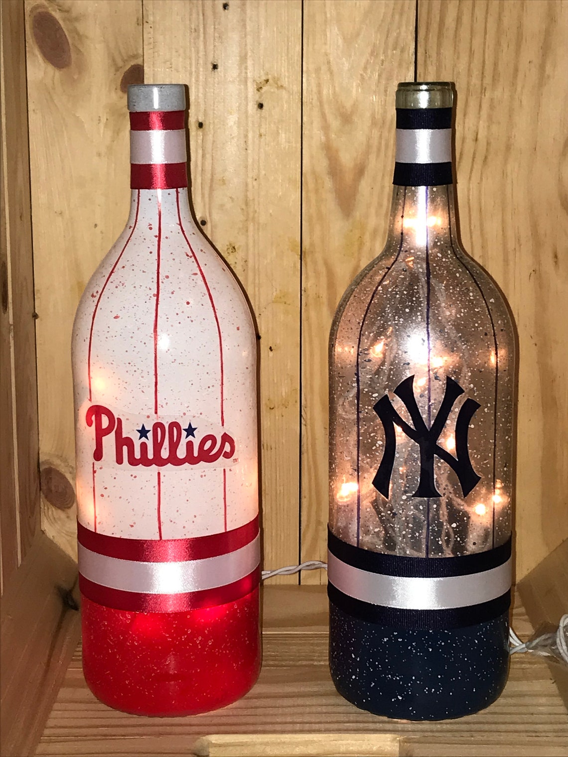 Pin-striped Baseball Wine Bottle Accent Light - Etsy