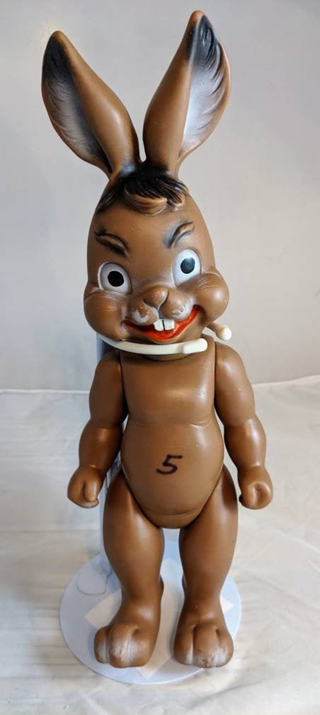 Vintage Rubber Bunny Rabbit Chocolate Brown Creepy Doll Toy. Rare. FIRM ...
