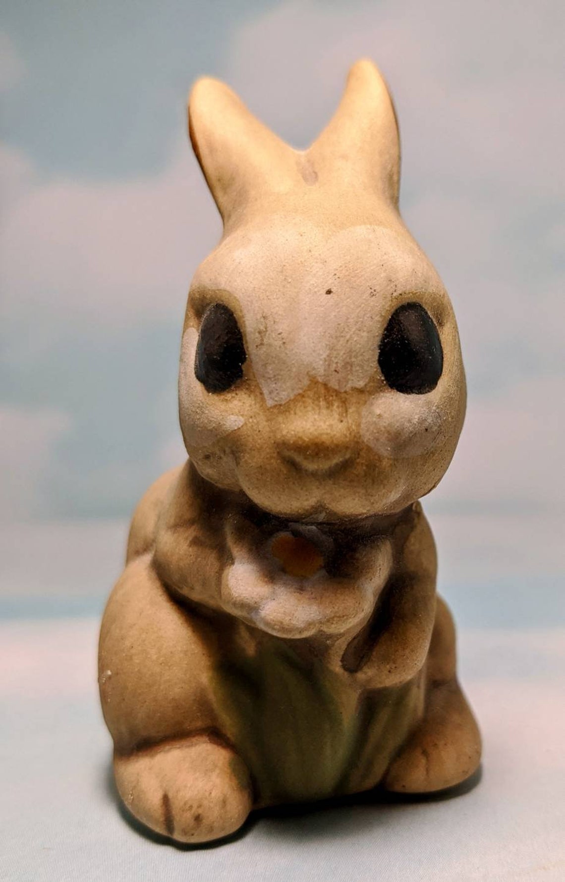 Ceramic Pottery Brown Bunny Holding Flower - Etsy