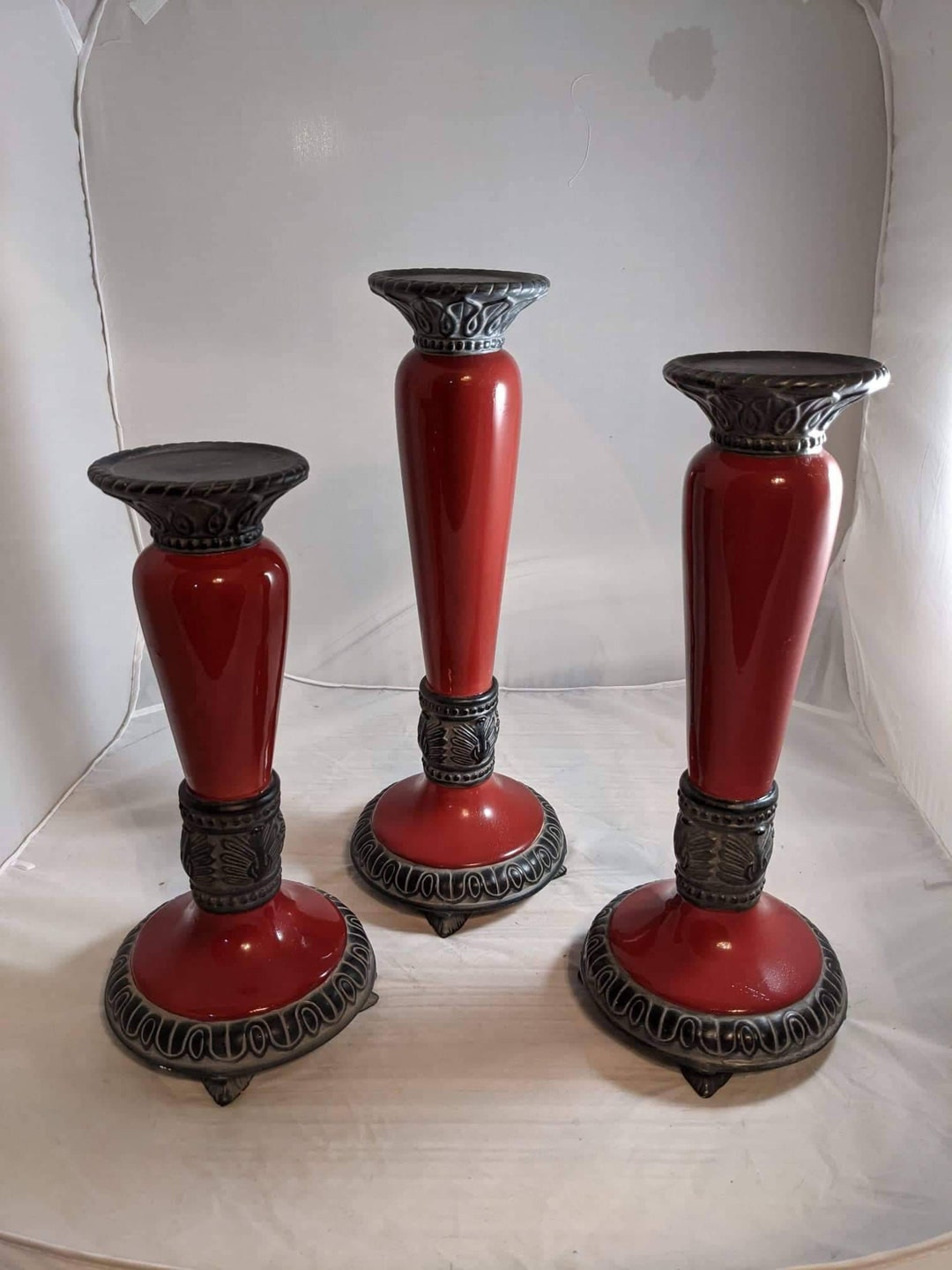 Fitz and Floyd Large Pillar Candle Holders Burgundy Unique Hard to Find 3 FIRM - Etsy