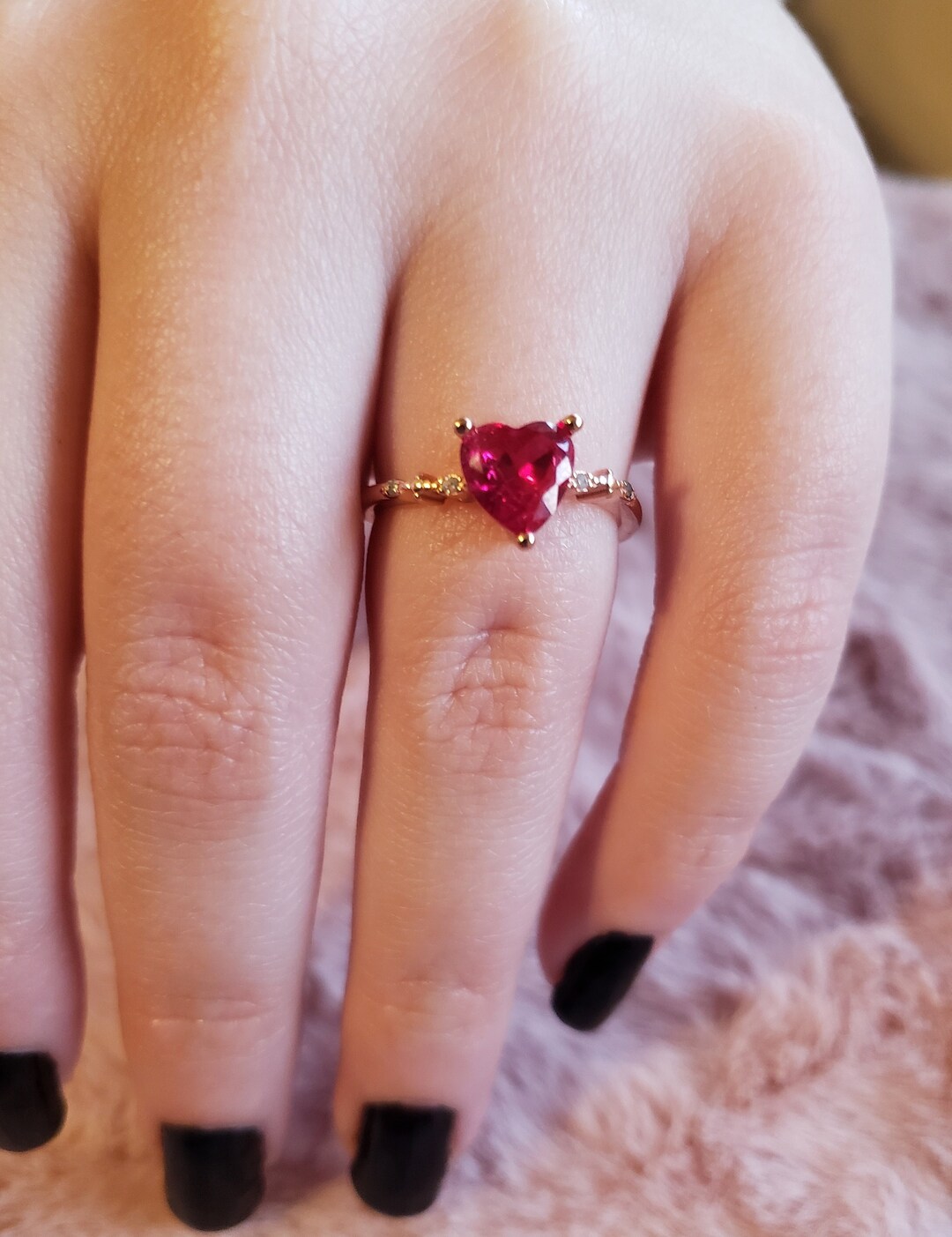 Ruby Red Heart Ring - Etsy