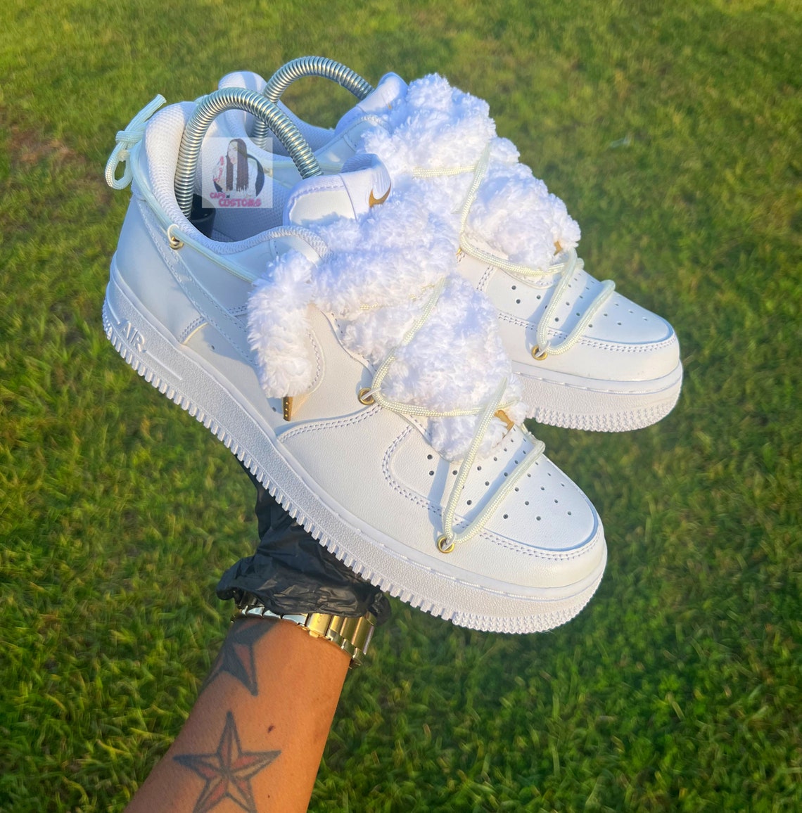 White AF1 With Fluffy Laces will Ship Immediately - Etsy