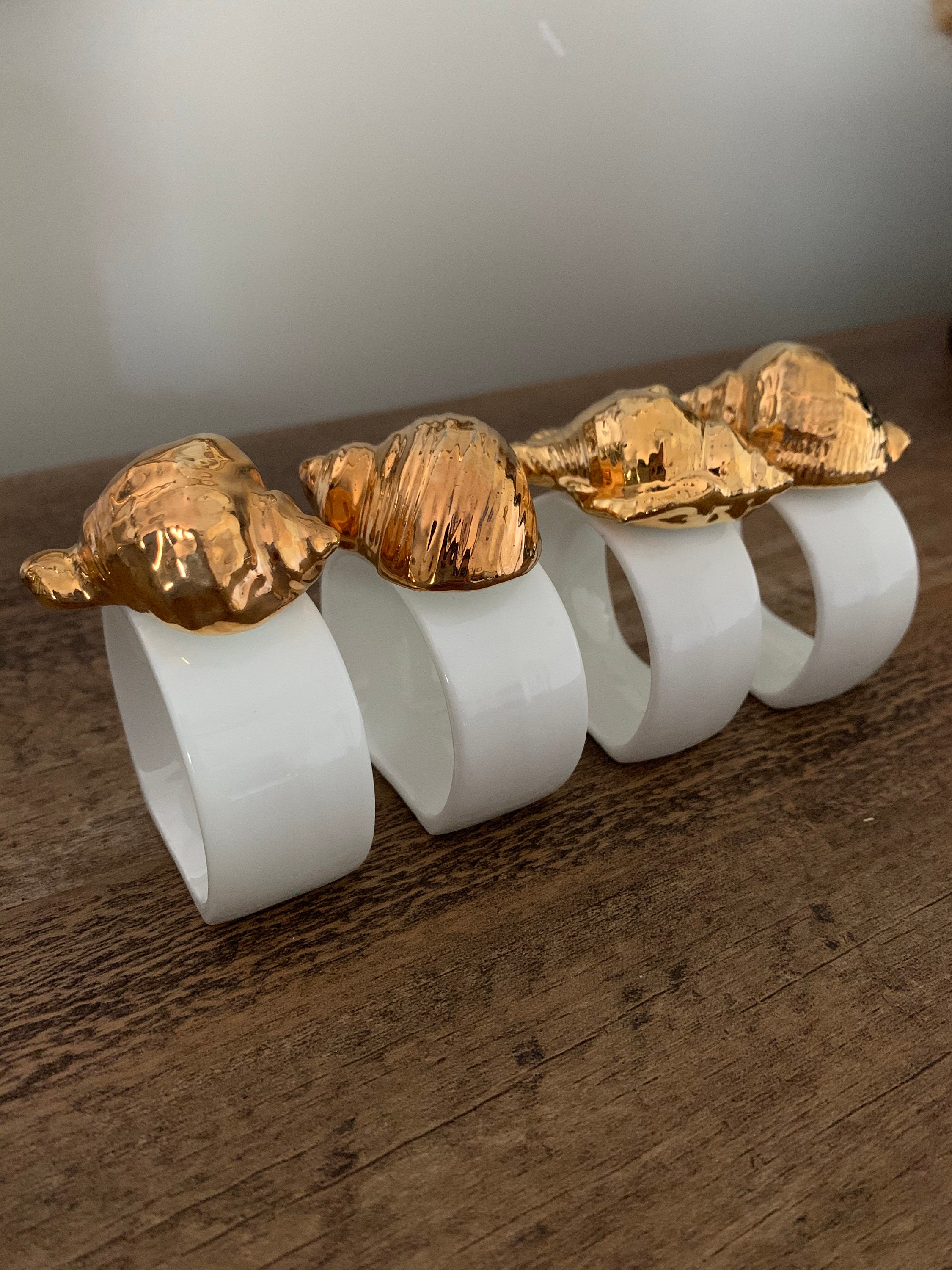 Set of 4 Vintage Bone China Seashell Napkin Rings White and Gold ...