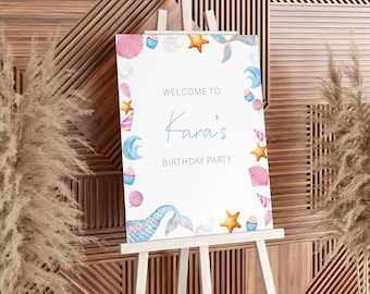 Editable Mermaid Birthday Welcome Sign Under the Sea Party Poster ...