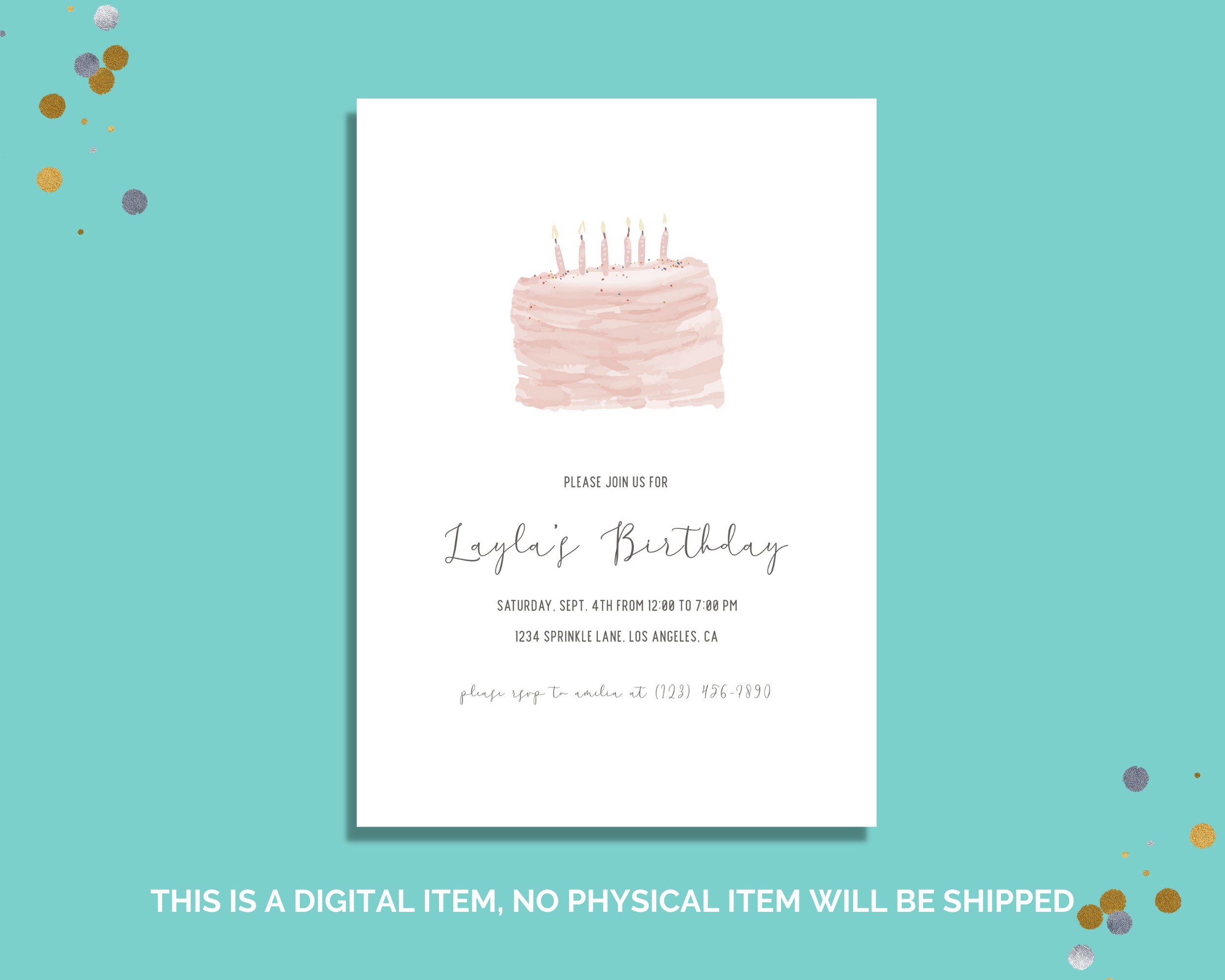 Birthday Cake Invitation, Pink Cake Birthday Invitation, Cake Invite ...