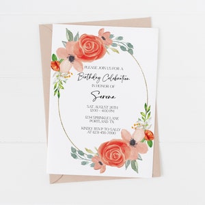 Floral Birthday Party Invite, Printable Floral Birthday Party Invite ...