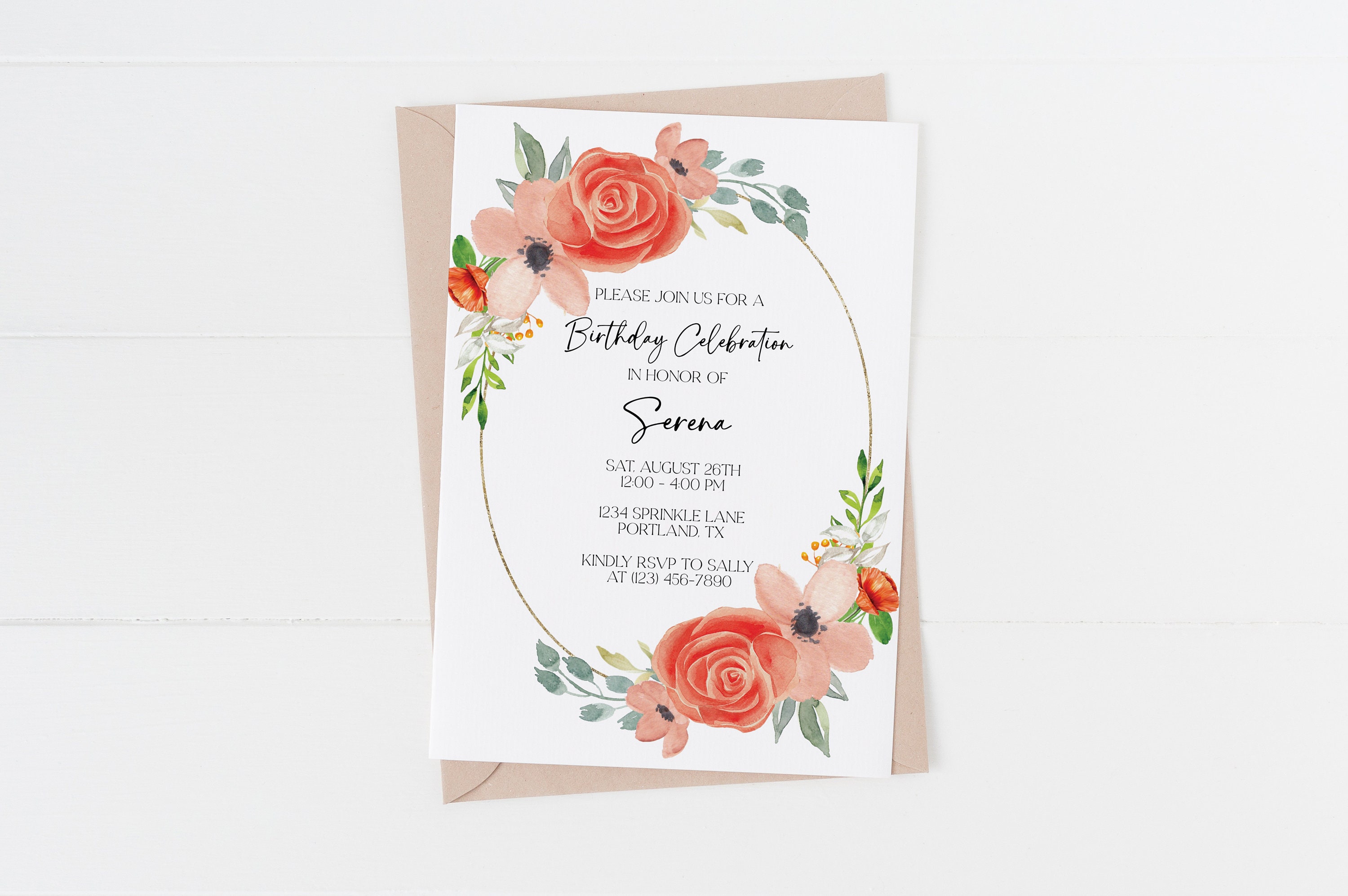 Floral Birthday Party Invite, Printable Floral Birthday Party Invite ...