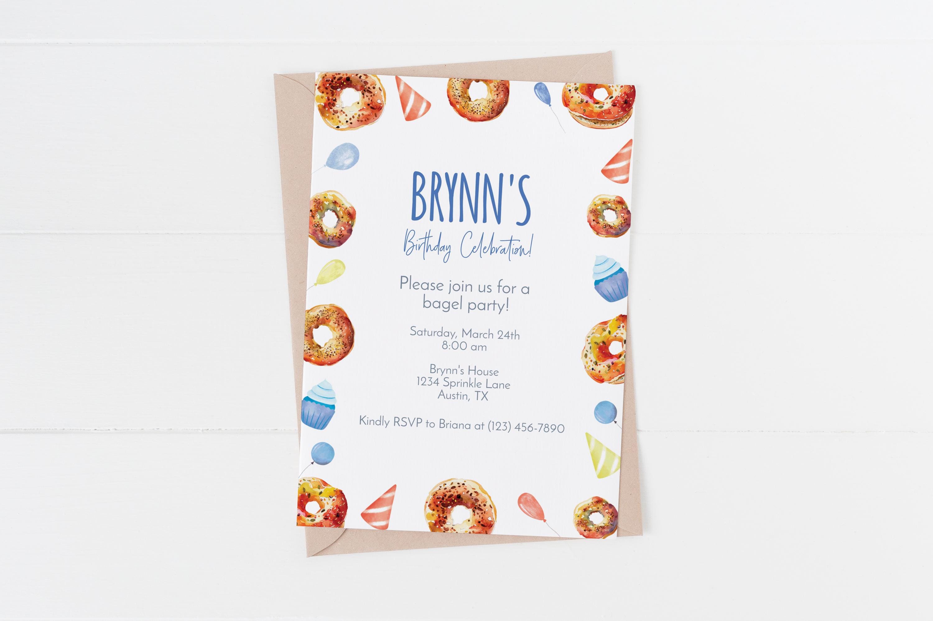 Bagel Birthday Invitation Template, Editable Breakfast Birthday Party ...