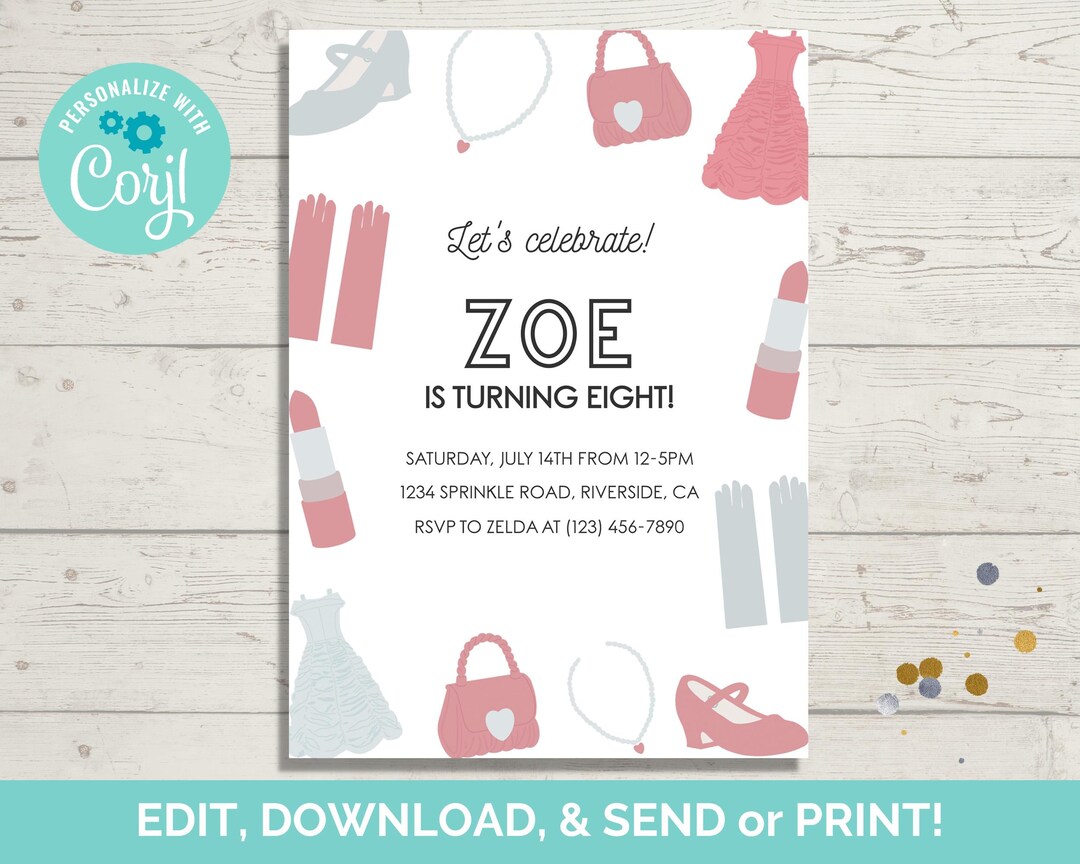 Dress up Birthday Invitation Template, Editable Party Invite (instant ...