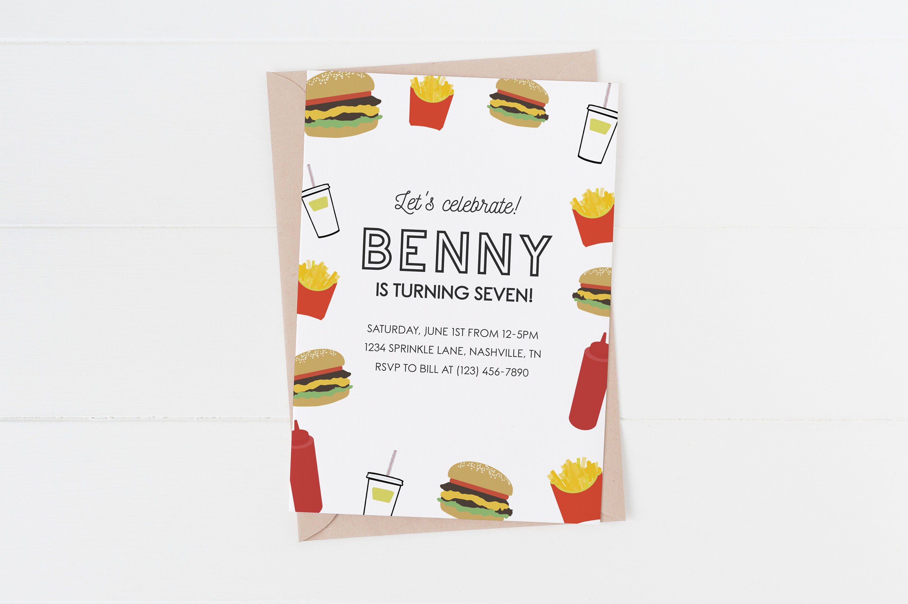 Burger & Fries Birthday Invitation Template, Editable (digital Download ...