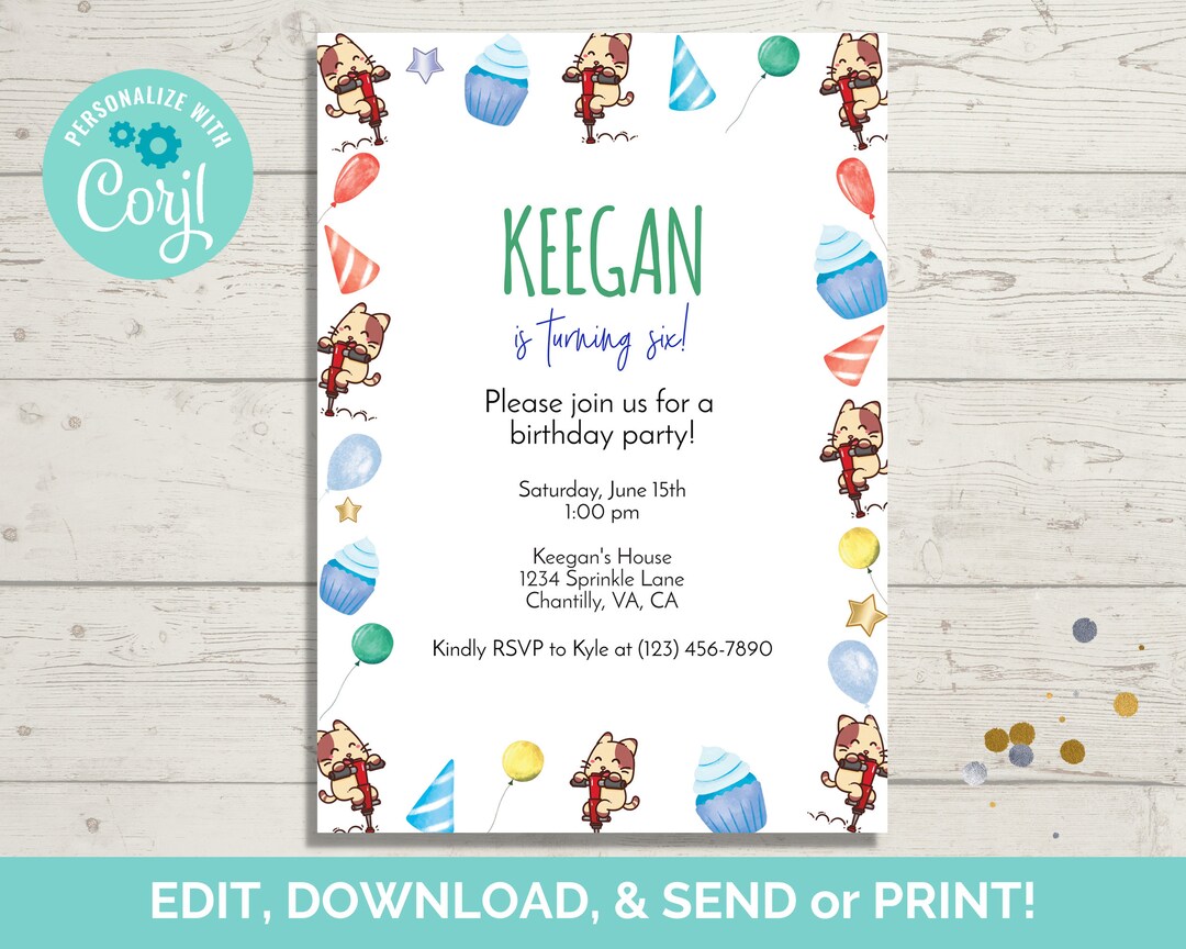 Pogo Stick Birthday Invitation Template, Editable Birthday Party Invite ...