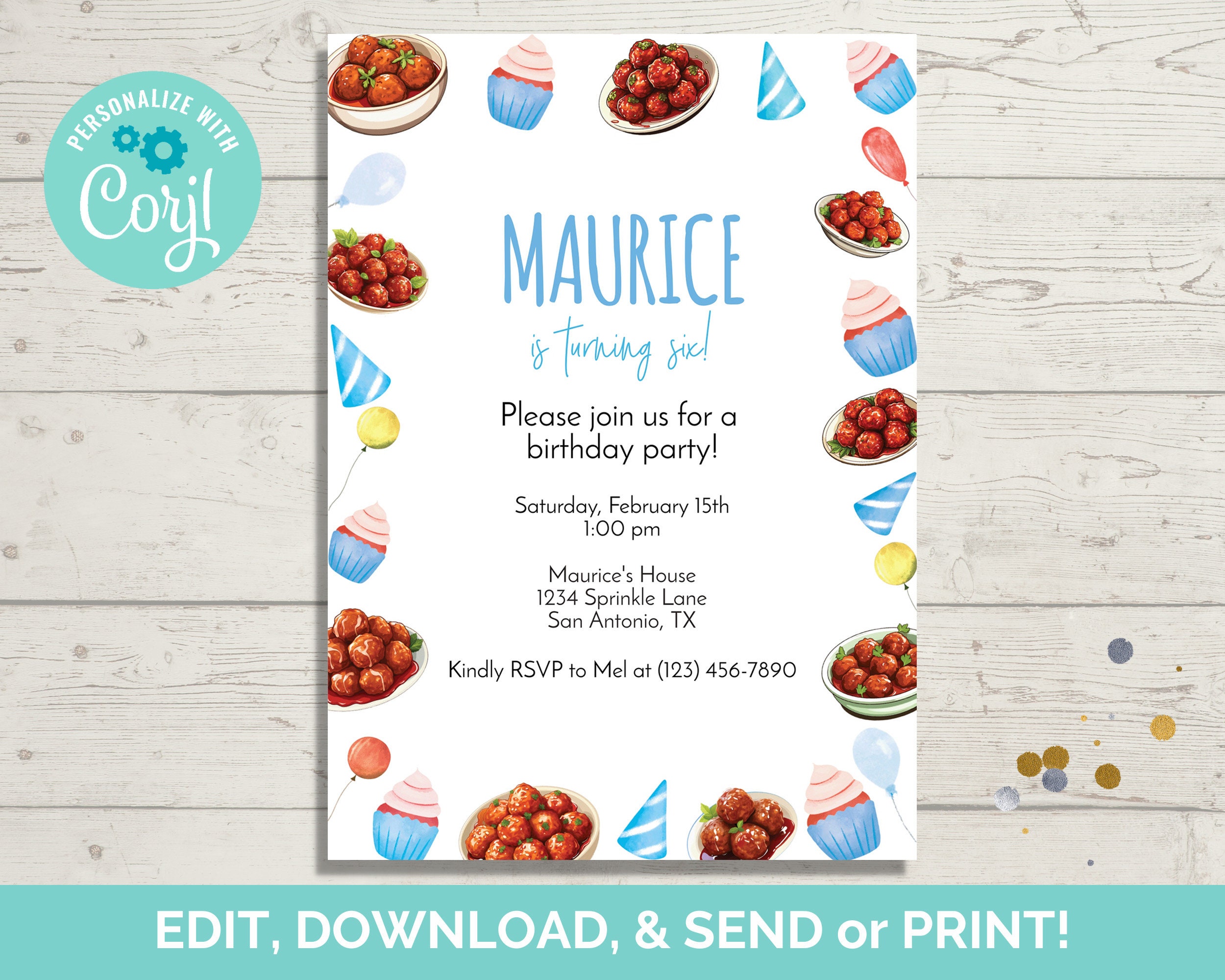 Meatball Theme Birthday Invitation Template, Editable Meatball Birthday ...