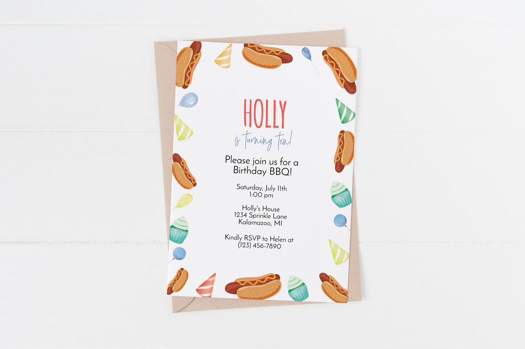 Hot Dog BBQ Birthday Invitation Template (digital Download) - Etsy