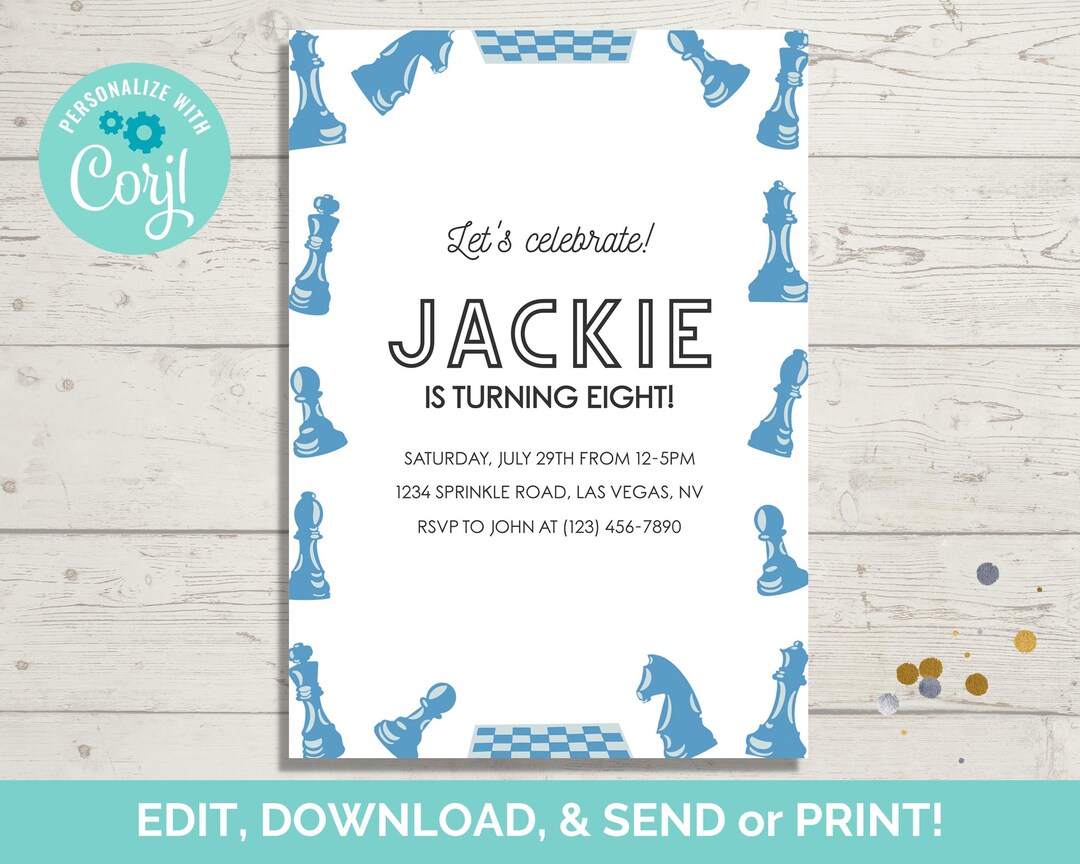 Chess Birthday Invitation Template, Editable Chess Birthday Party ...