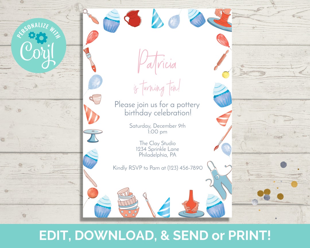 Pottery Invitation Template, Pottery Birthday Invite, Clay Making ...