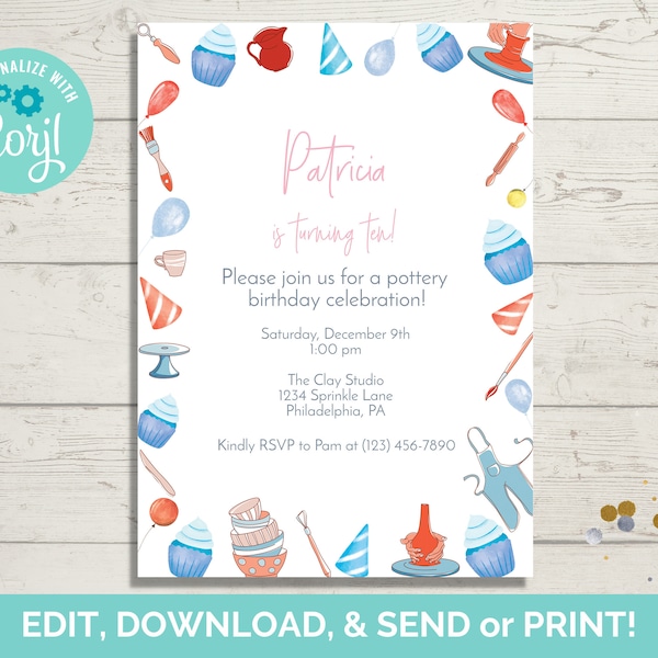 Clay Pottery Birthday Invite - Etsy