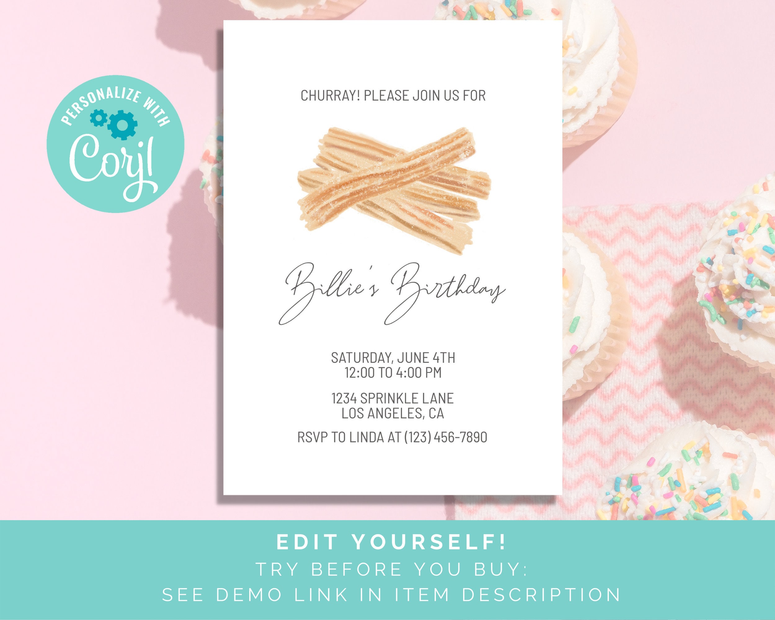Churro Birthday Invitation Template, Churro Invite, Instant Download ...